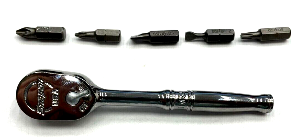 SNAP ON TM72SET 1/4" Hex Drive Chrome Magnetic Bit Ratchet w/ Bits NEW ...