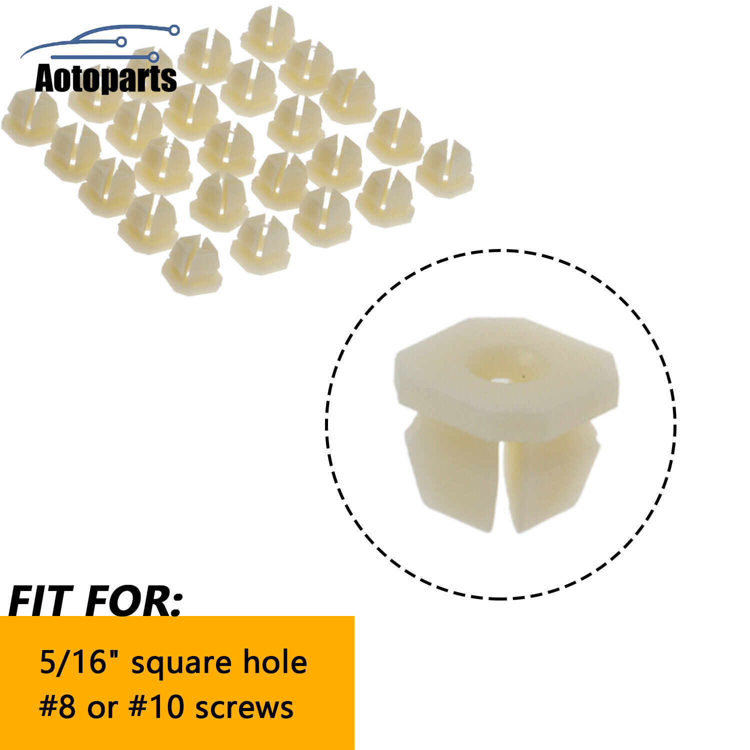 25pcs Nylon Trim Screw Nuts Grommets for 5/16" Square Hole GM Truck ...