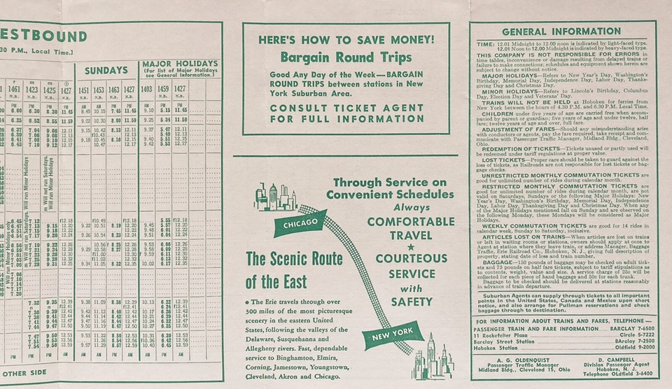 ERIE RAILROAD TIME TABLE SCHEDULE~APRIL 26, 1959~NY. PORT JERVIS ...