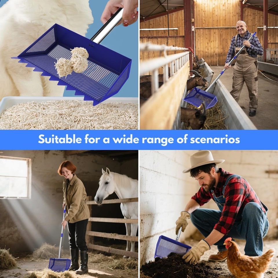 Chicken Poop Scooper & Rake 2-in-1, 304 Stainless Steel Shovel Head ...