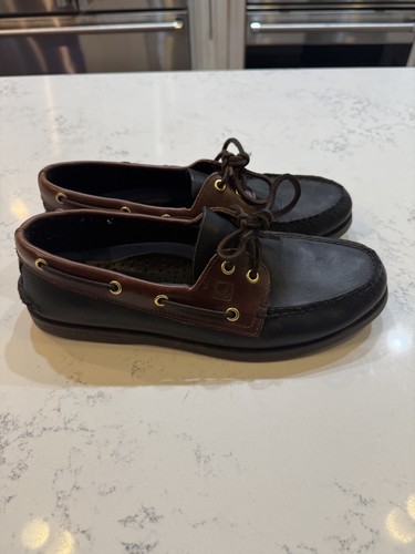 Sperry Top-Sider Shoes Mens 10 Black Brown Leather Boat Moc Toe Nautical Classic | eBay