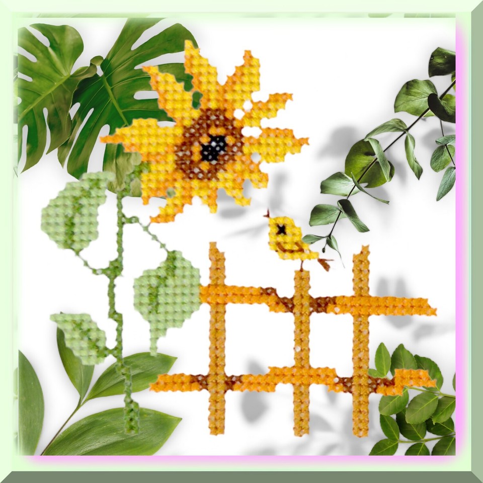 Sunflower Blooms Cross Stitch Kit - Floral Hand Embroidery with Paper ...