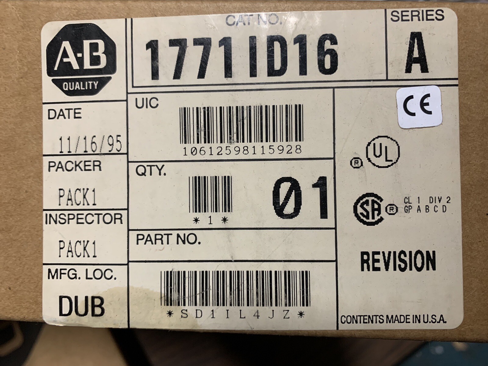 Allen Bradley 1771-ID16 Series A Isolated Input Module 120V AC SEALED ...
