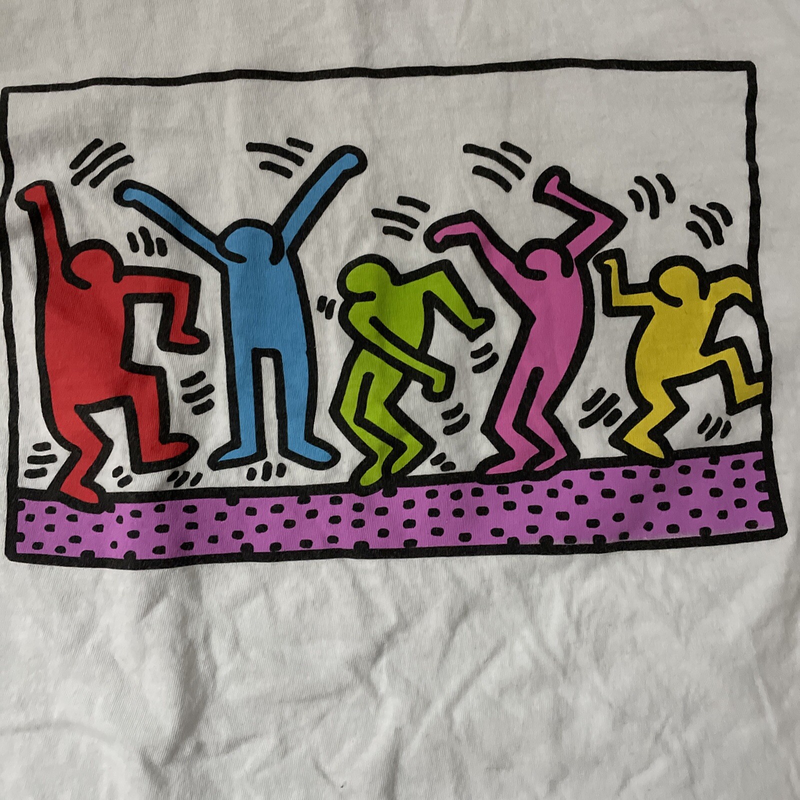 Keith Haring Dancing People Art T-Shirt Size L. Artist - Gem