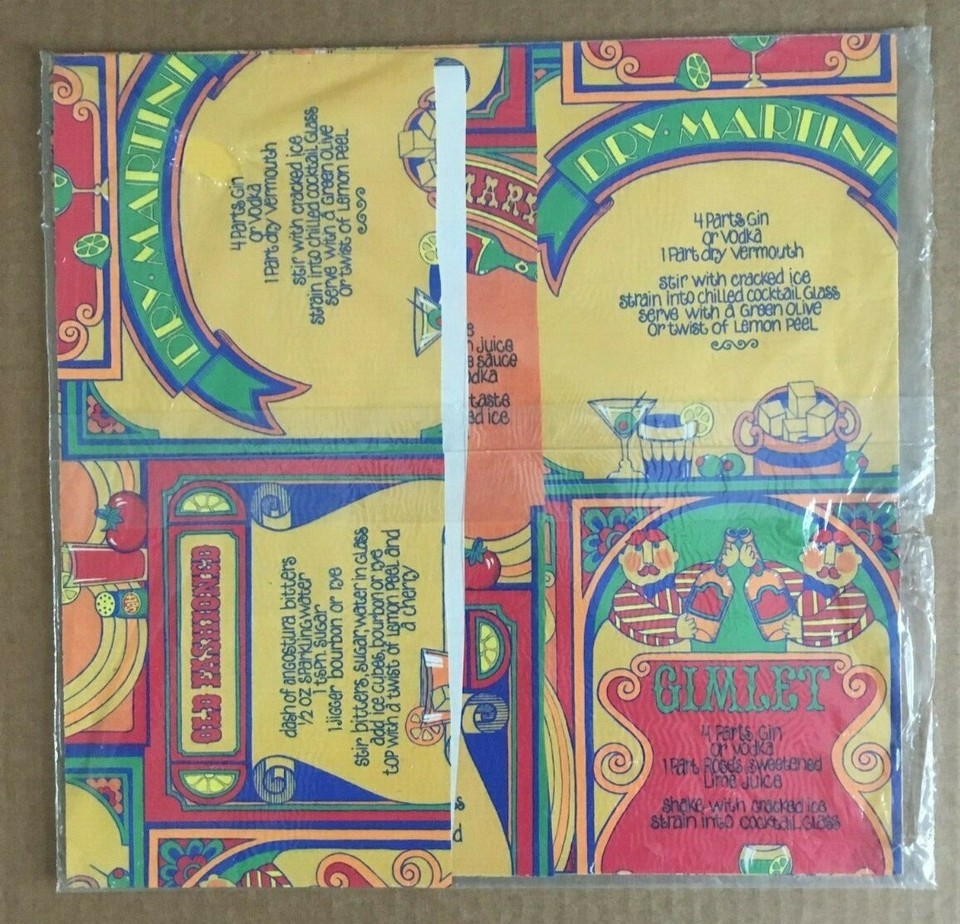 Vintage NOS Gift Wrap Paper Cocktails Bartender Gimlet Martini Old ...