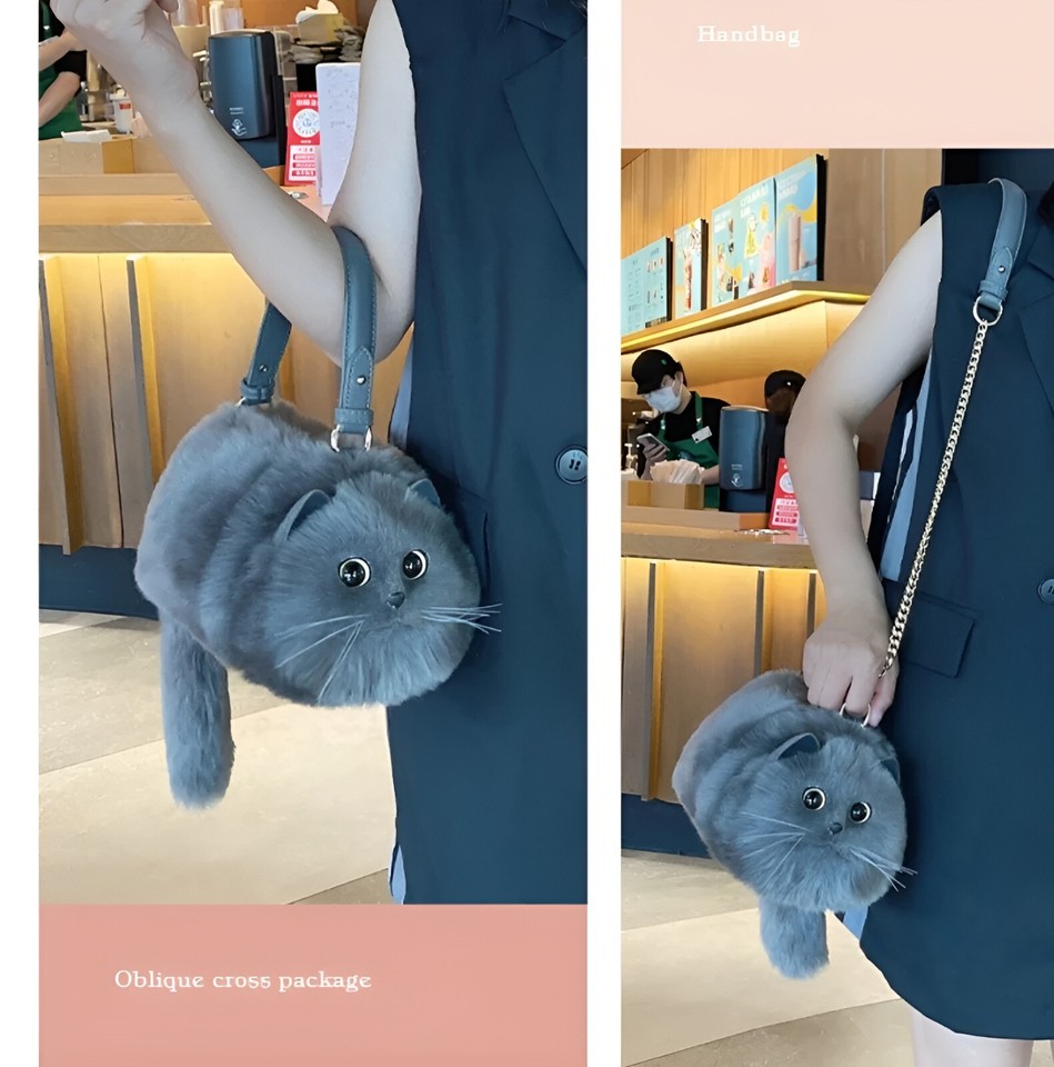 Handmade Plush Cat Shoulder Bag Cute Crossbody Purse Women Gift Kawaii ...