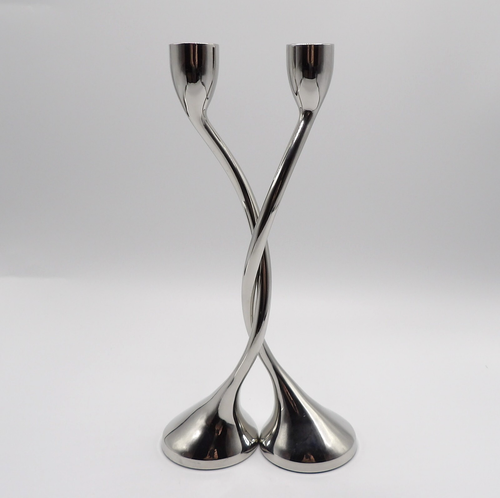 Red Envelope Pair of Silver Tone Unity Twist Curved Candlesticks | eBay