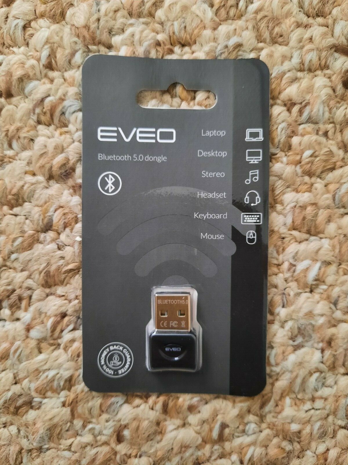 EVEO Bluetooth Dongle 5.0 Adapter Windows PC Stereo Headset Keyboard ...