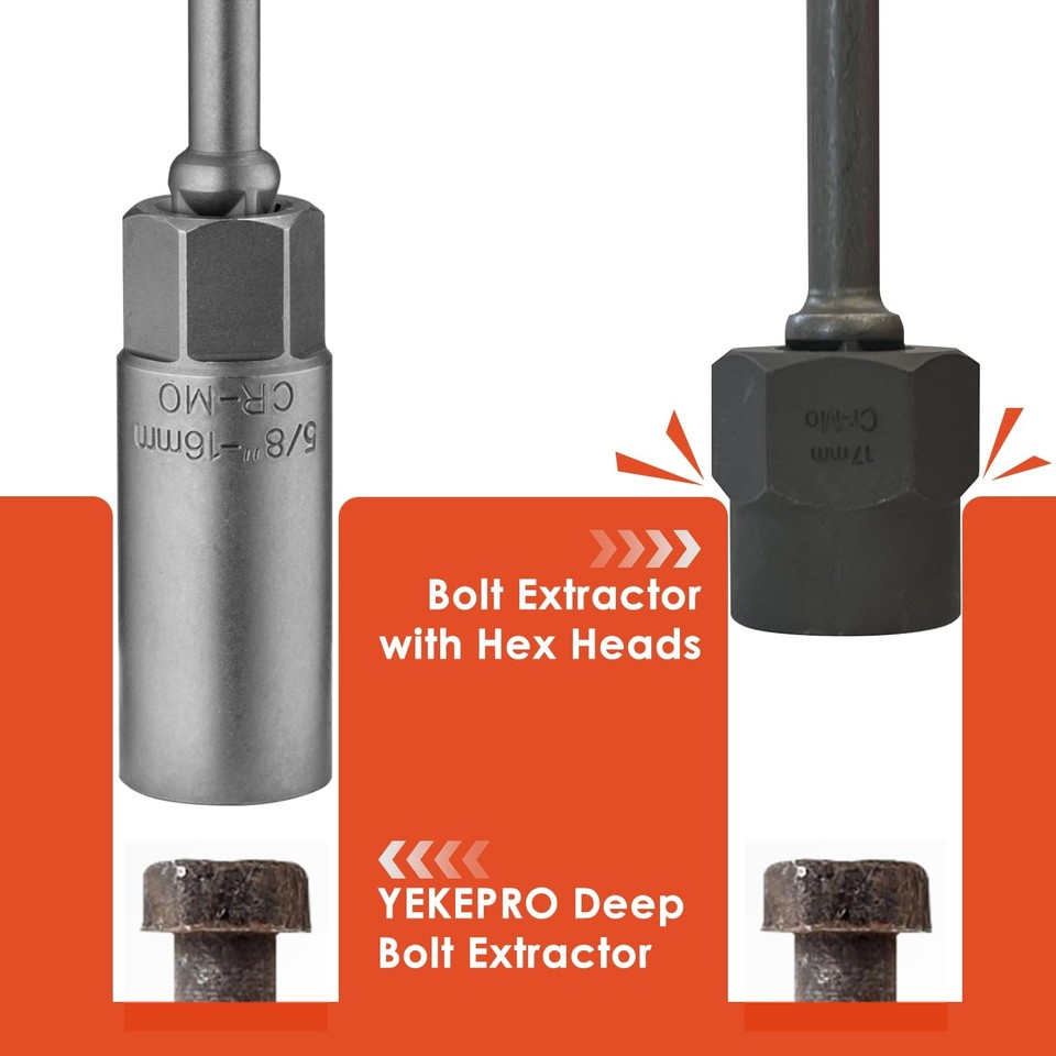16pcs 3/8" Deep Well Bolt Extractor Set, Spark Plug Removal Extraction ...