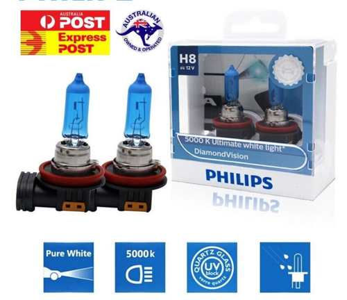 2x Philips H8 Diamond Vision 5000K White Halogen Fog Light Bulb 12360 ...