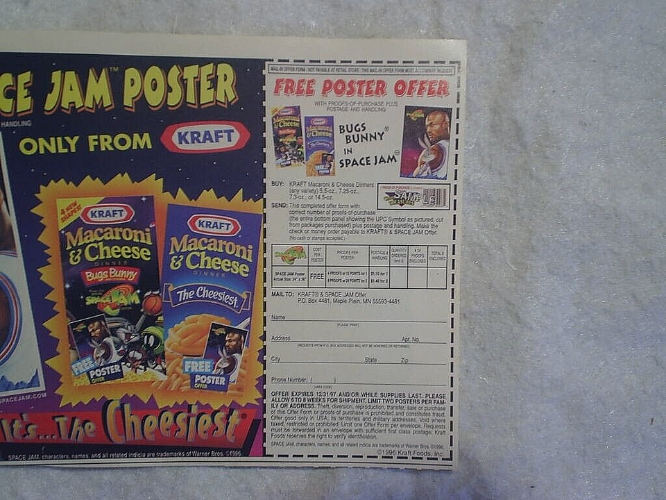 1997 MICHAEL JORDAN SPACE JAM KRAFT MACARONI & CHEESE AD Print, Bugs ...
