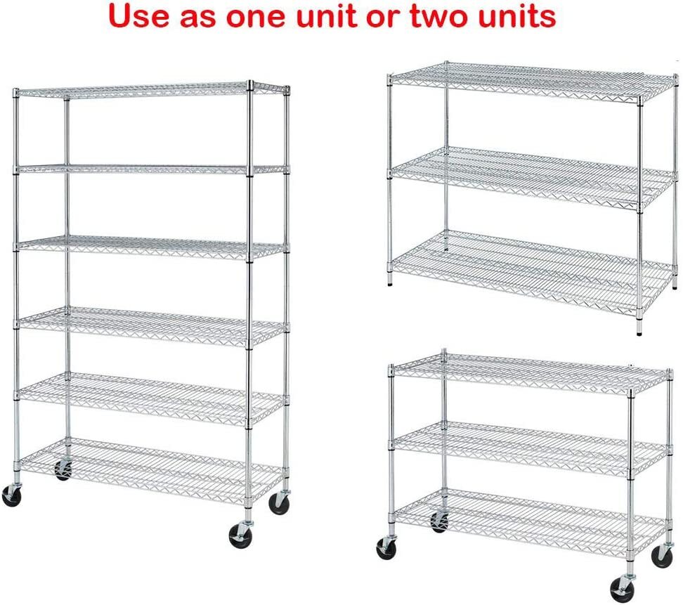 18”x48”x76” 6-Tier Wire Shelving Unit NSF Metal Shelf Rack 6000 LBS ...