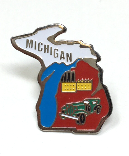 LAPEL PIN Michigan State Red White Blue Automobile | eBay
