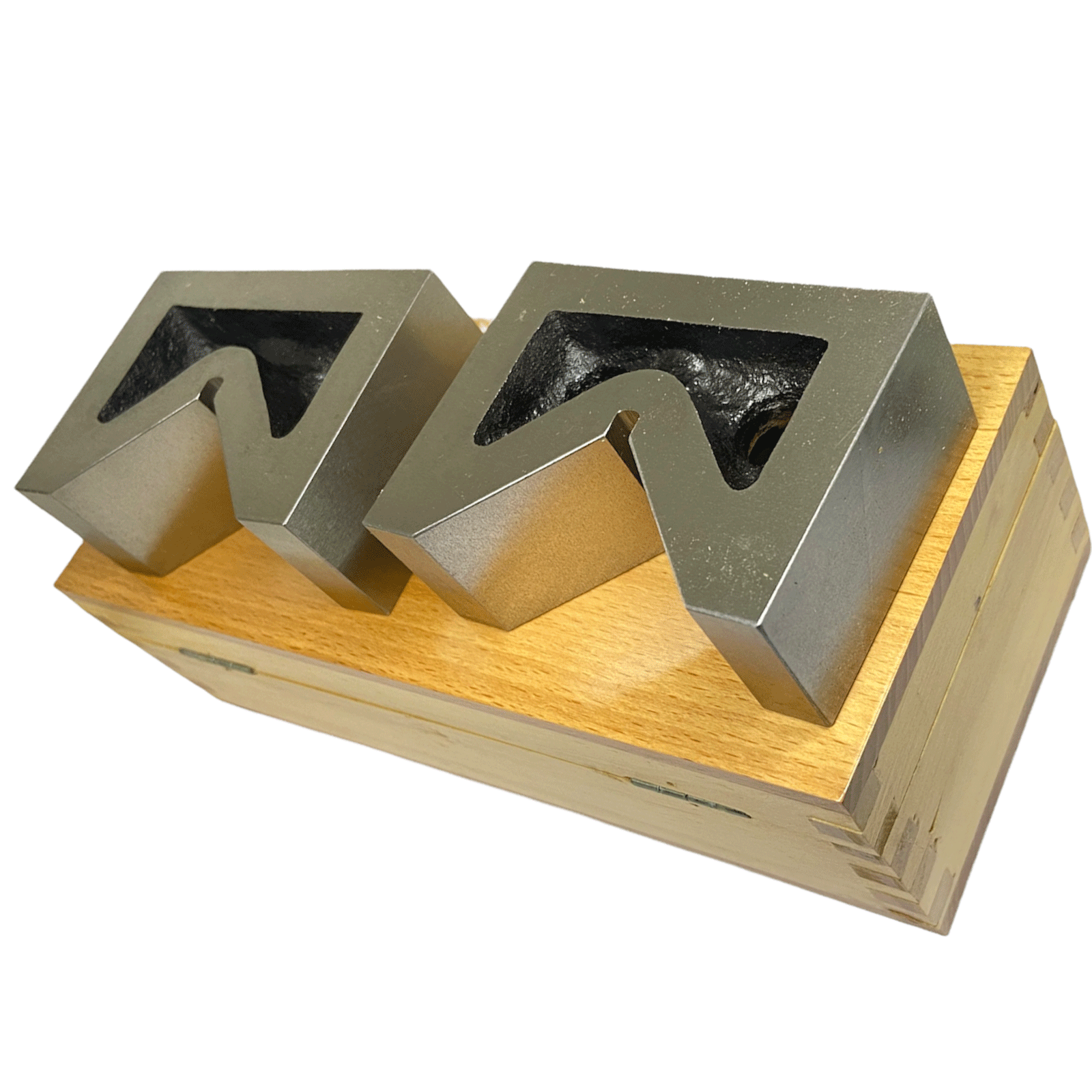 Set Of 2 Pc Cast Iron V Block 3"x 1-1/4" x 2-1/4" Inch Vee block Wooden ...