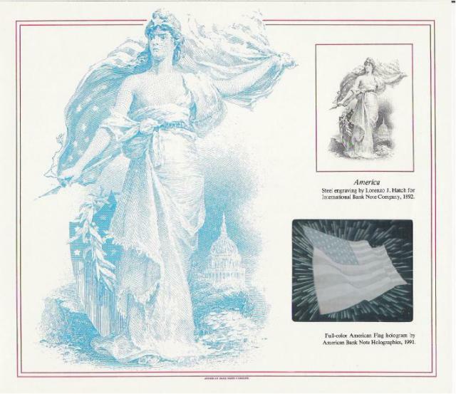 ABNC souvenir card SO 75 IPMS 1991 America vignette and American flag ...