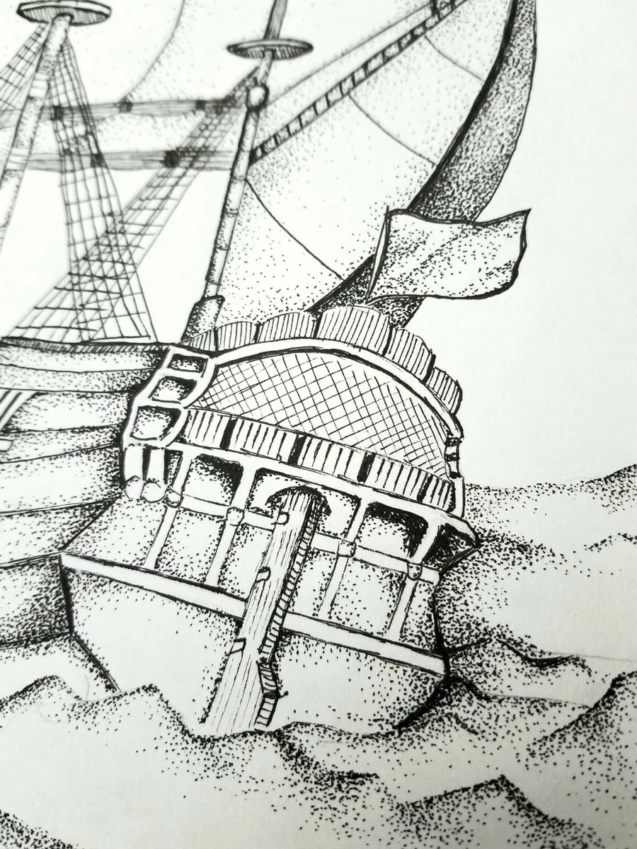 Pirate Ship Pencil Drawing