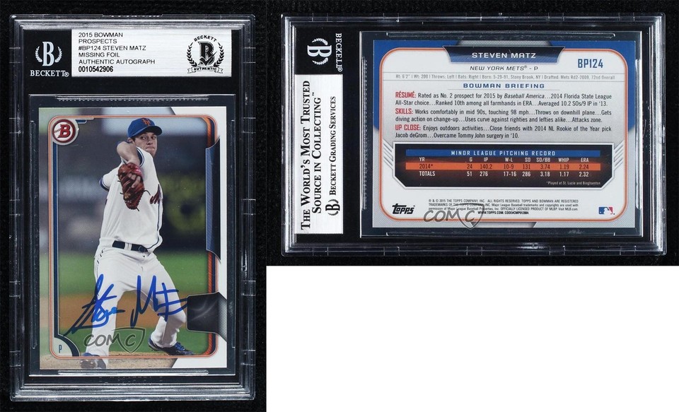 BAS 2015 Bowman Prospects Missing Foil Steven Matz BGS Authentic Rookie ...