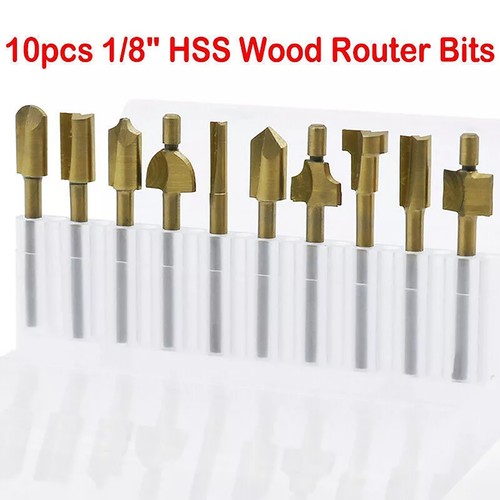 10Pcs 1/8" 3MM Titanium Hss Router Bits Trimmer Shank For Rotary Tool ...