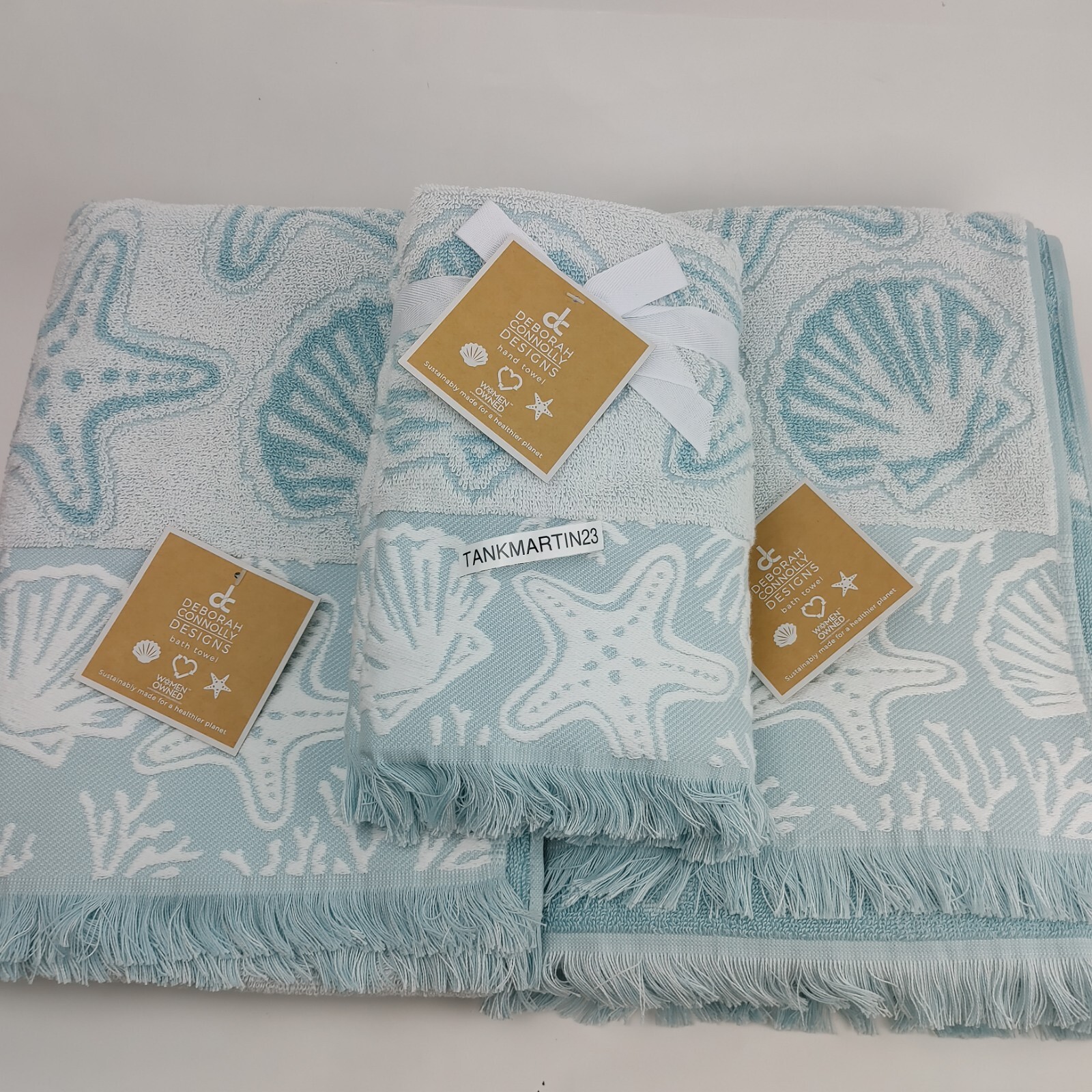 2 Bath & 2 Hand Towels Deborah Connolly Starfish Beach Coastal Blue ...