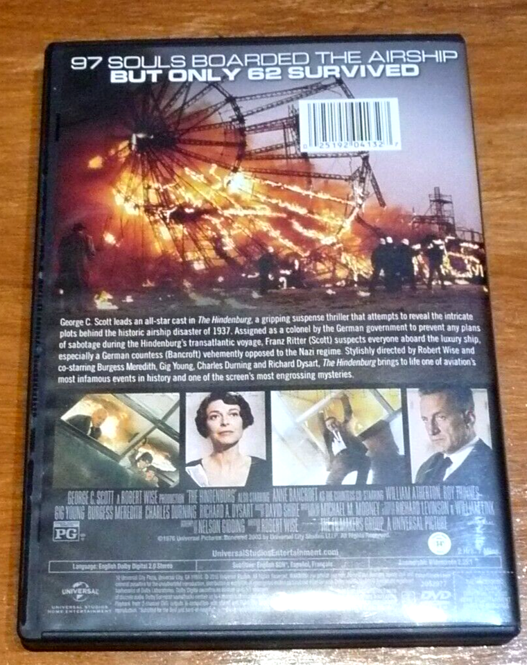 The Hindenburg (DVD, 1975) George C Scott Anne Bancroft Roy Thinnes VGC ...