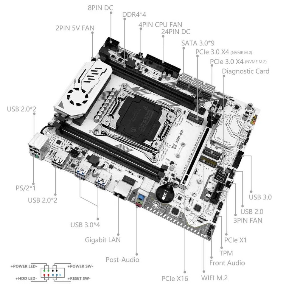 X99 LGA2011-3 Gaming mATX Motherboard M.2 NVMe TPM2.0 + Xeon E5 2680 V4 ...
