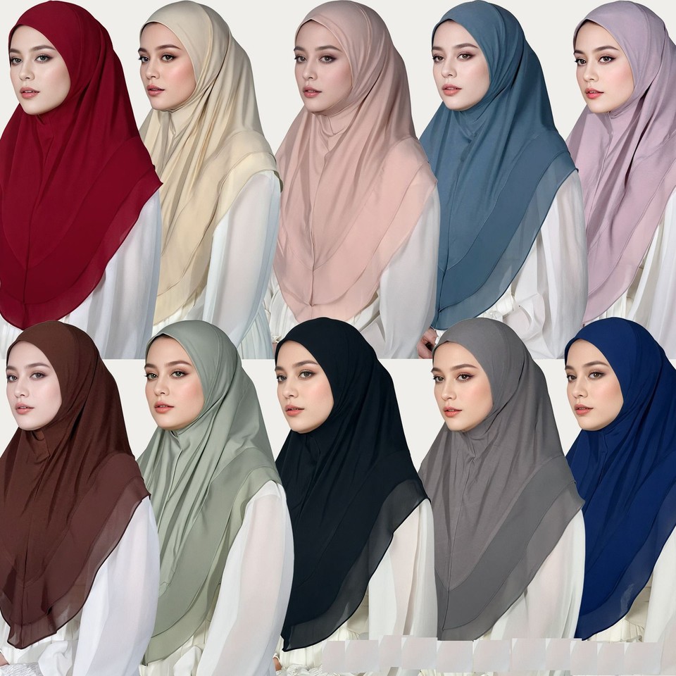 Solid Color Hijab Instant Headscarf Women Shawl Wrap Turban Muslim ...