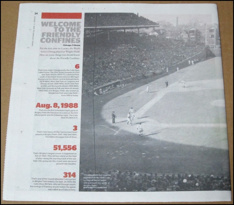 10/28/2016 Red Eye Newspaper Chicago Cubs World Series Wrigley Field ...