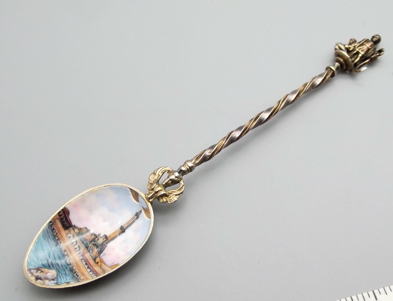 Antique 800 Silver Enamel Souvenir Spoon Lighthouse Man Holding Anchor ...
