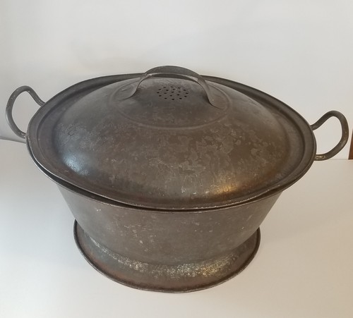 Vtg Farmhouse Dough Riser Kitchen Bread Pan Tin Bowl Vented Lid 18" x ...