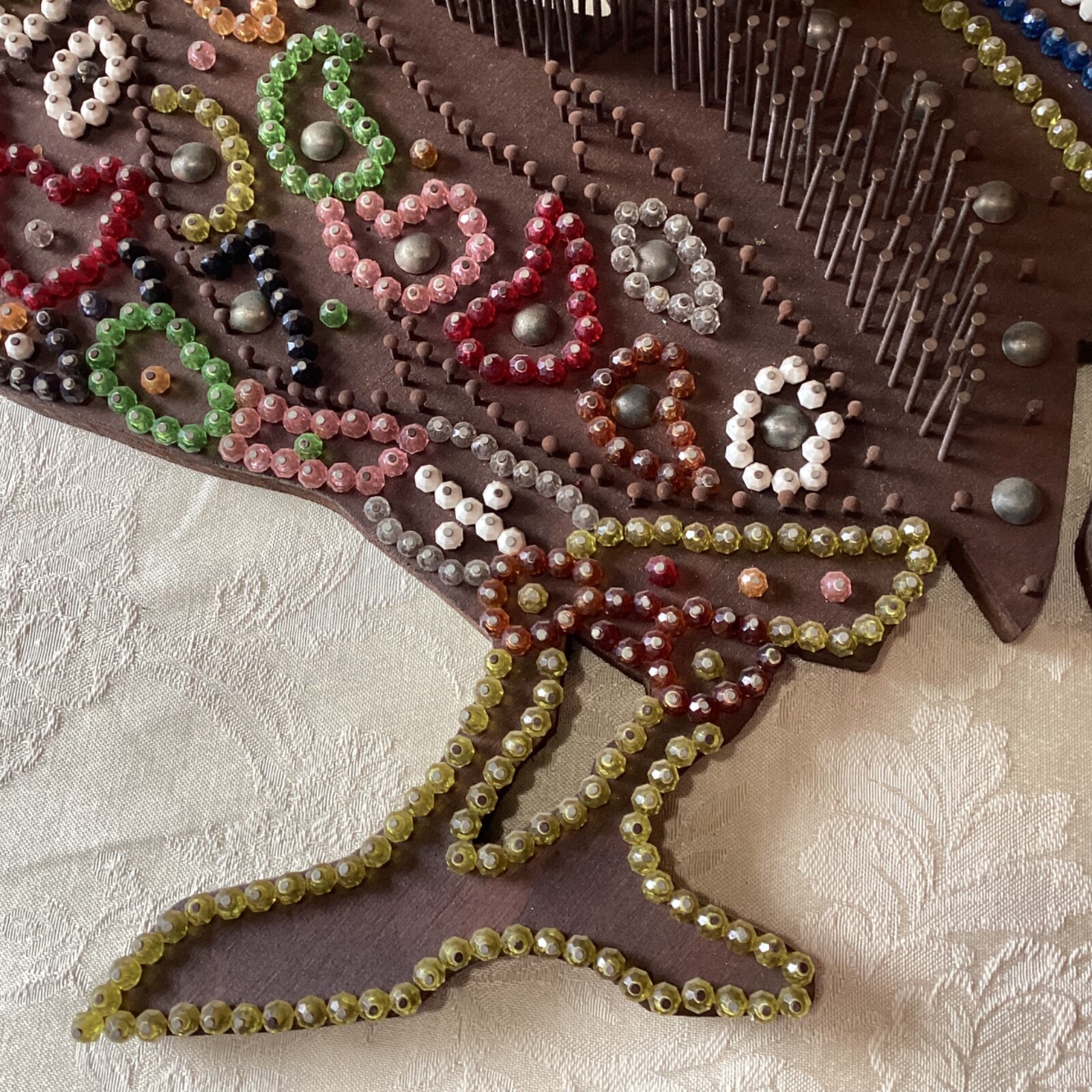 Vintage 18”x18” Folk Art Rooster Beadwork Nail Art Country Farmhouse ...