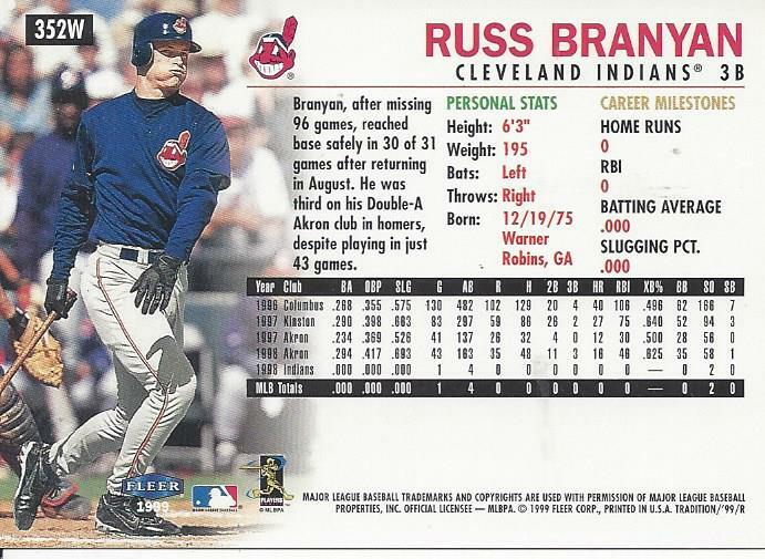 1999 Fleer Tradition Warning Track Russ Branyan 352 Indians | eBay