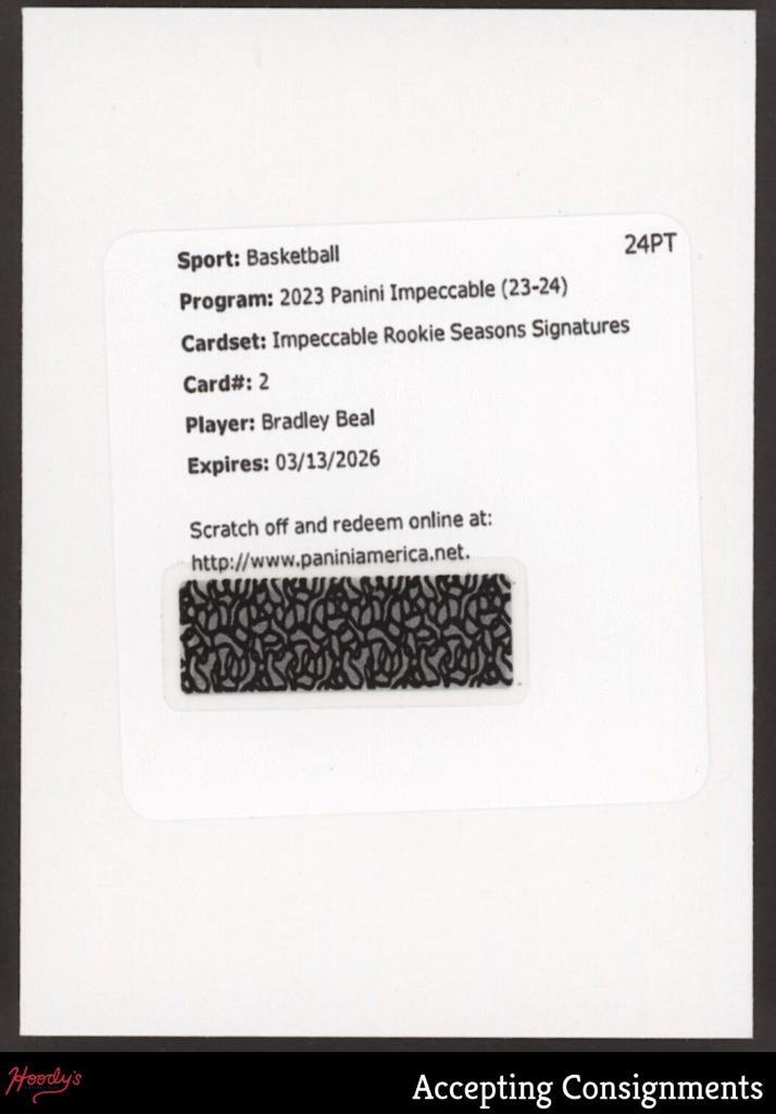 2023-24 Panini Impeccable Rookie Season Signatures Bradley Beal AUTO ...