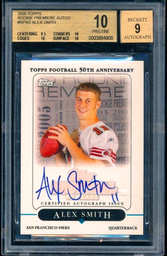 BGS Pristine 10 Rc Alex Smith Auto 2005 Topps Rookie Premiere Signed ...