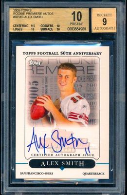 BGS Pristine 10 Rc Alex Smith Auto 2005 Topps Rookie Premiere Signed ...
