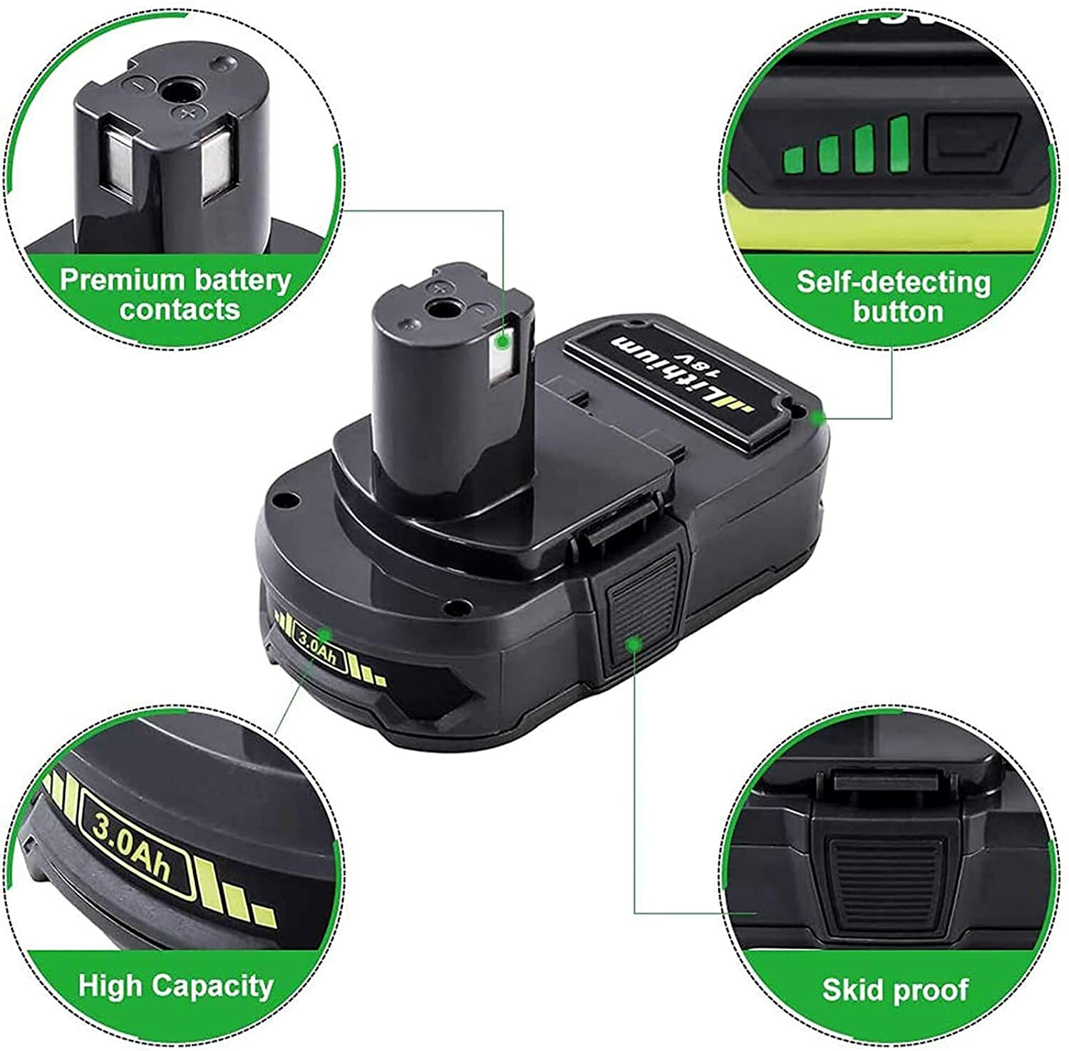 2-pack 18 Volt P102 Lithium Battery For Ryobi 18V 3.0Ah One+ Plus P200 ...