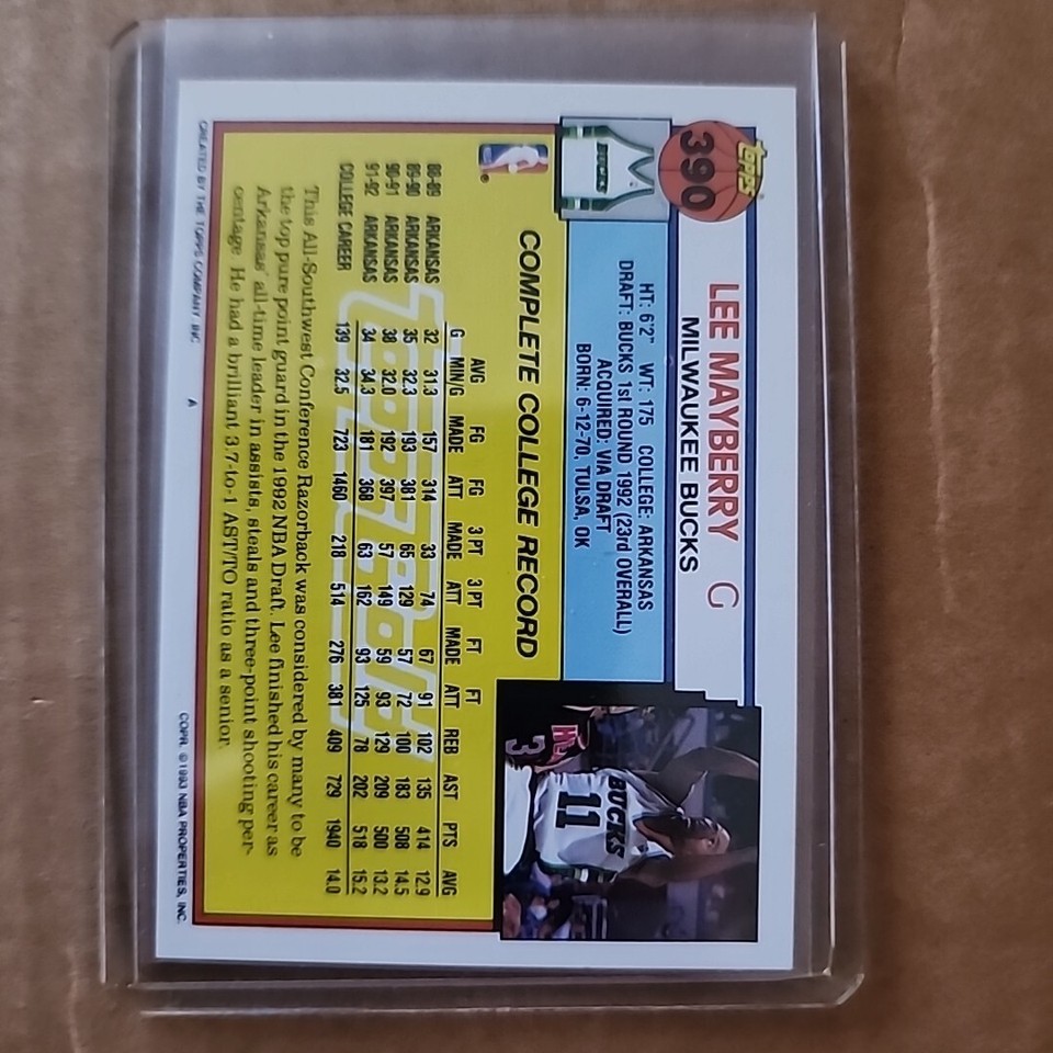 1992 Topps #390 Lee Mayberry - Milwaukee Bucks Gold | eBay