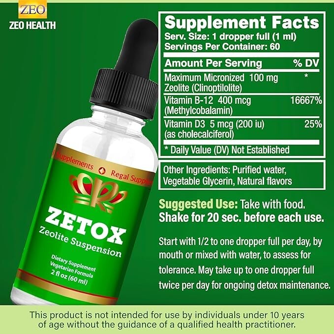 Liquid Zeolite by Zetox (30 day supply at 2 Full Droppers per day ...