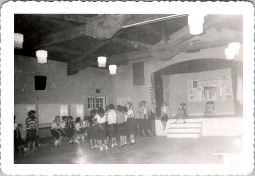 1950s School Auditorium Group Photograph Young Women American Flag ...