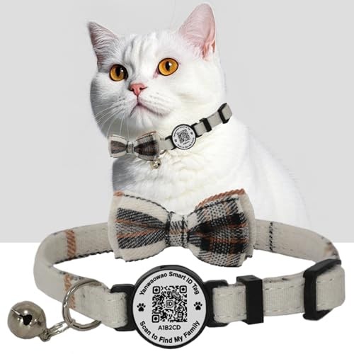 Cat Collar with Bells Kitten Collars Breakaway with Bow Tie QR Code ...