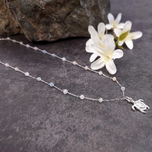 Sea Turtle Charm Necklace Pink Purple Beads Silver Color (approx. 14 ...