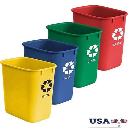 Recycling Wastebasket Set Plastic Bins Stackable Durable Easy Clean ...