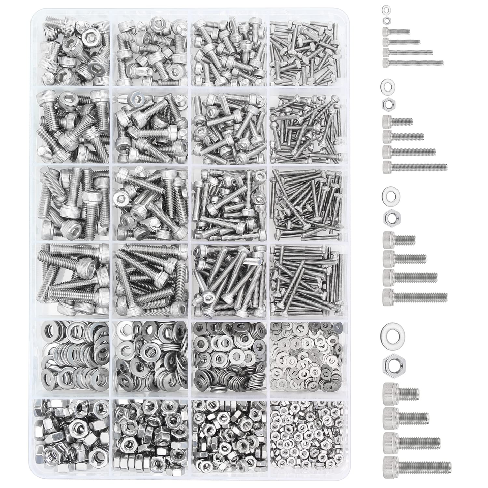 Stainless Steel Metric Screw and Hardware Assortment Kit - 1280 Pieces ...