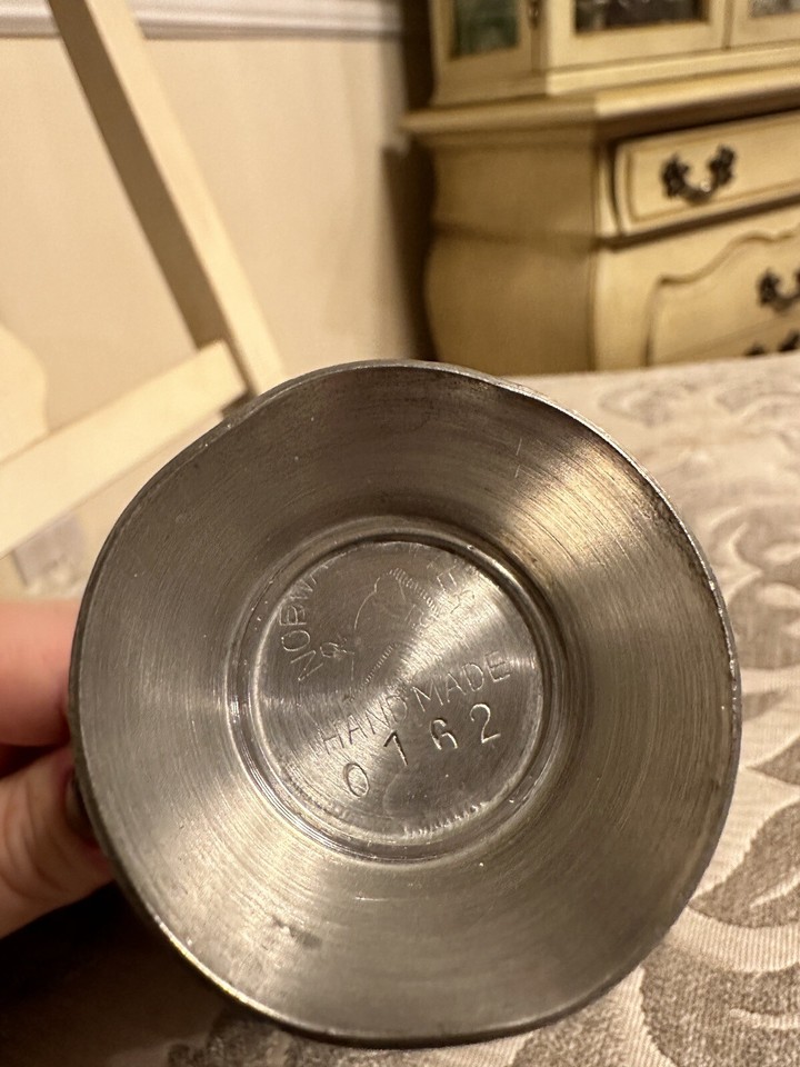 Vintage Handmade Norway Pewter 5" Basket w/ Metallic Blue Enamel Inside ...