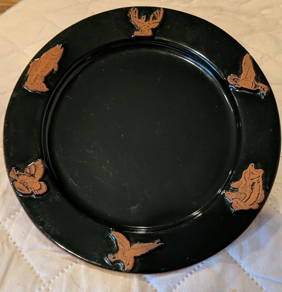 FRANKOMA POTTERY deer fish birds hunter buck angler PLATE 7.5” FOREST ...
