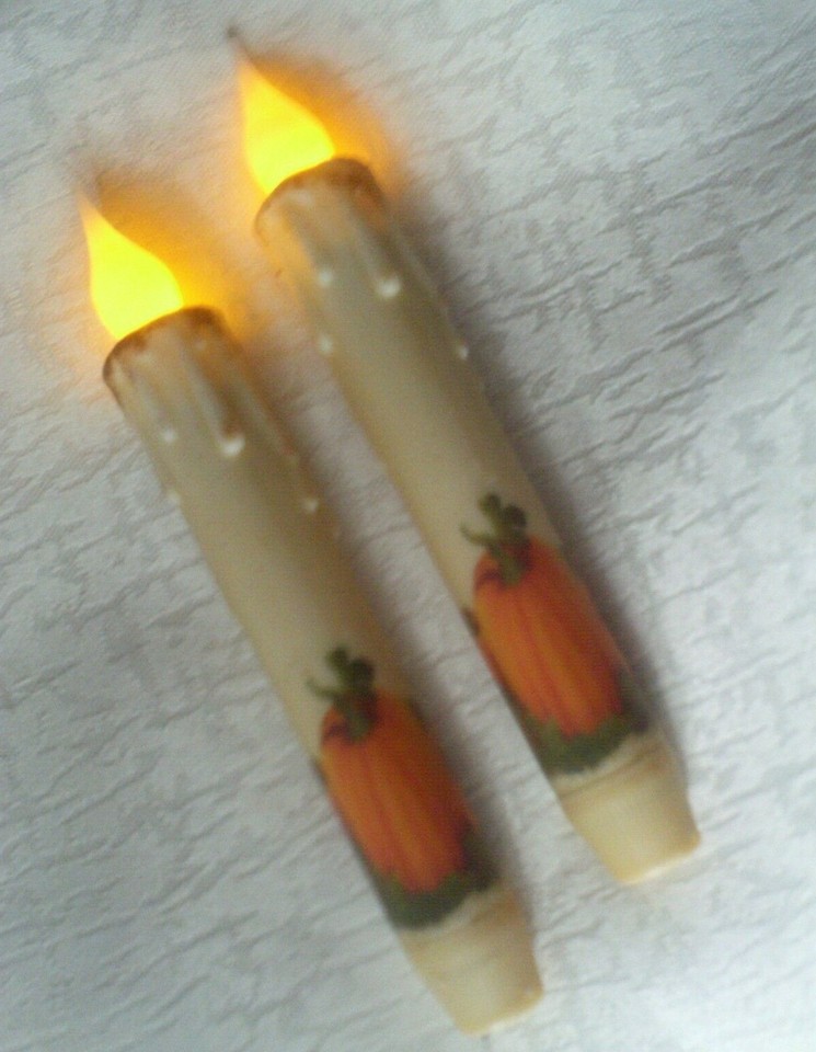 NEW PRIMITIVE PUMPKIN LED TIMER CANDLES WRAP DESIGN Taper 2pc 6.75 ...