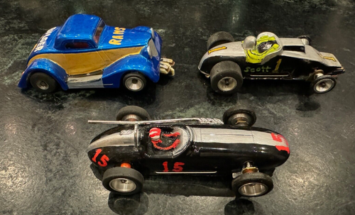 3pc Lot of Custom 1/32 VINTAGE Upgraded Metal Chassis & Wheel Slot Cars ...