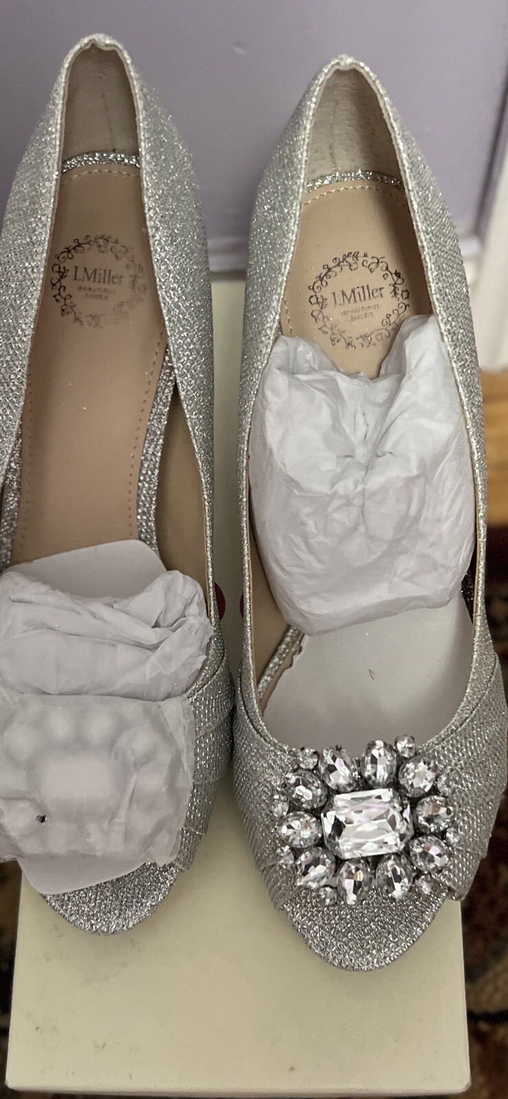 I. Miller Beautiful Shoes Silver Sparkle Glitter Open Toe Celest Size 8 ...
