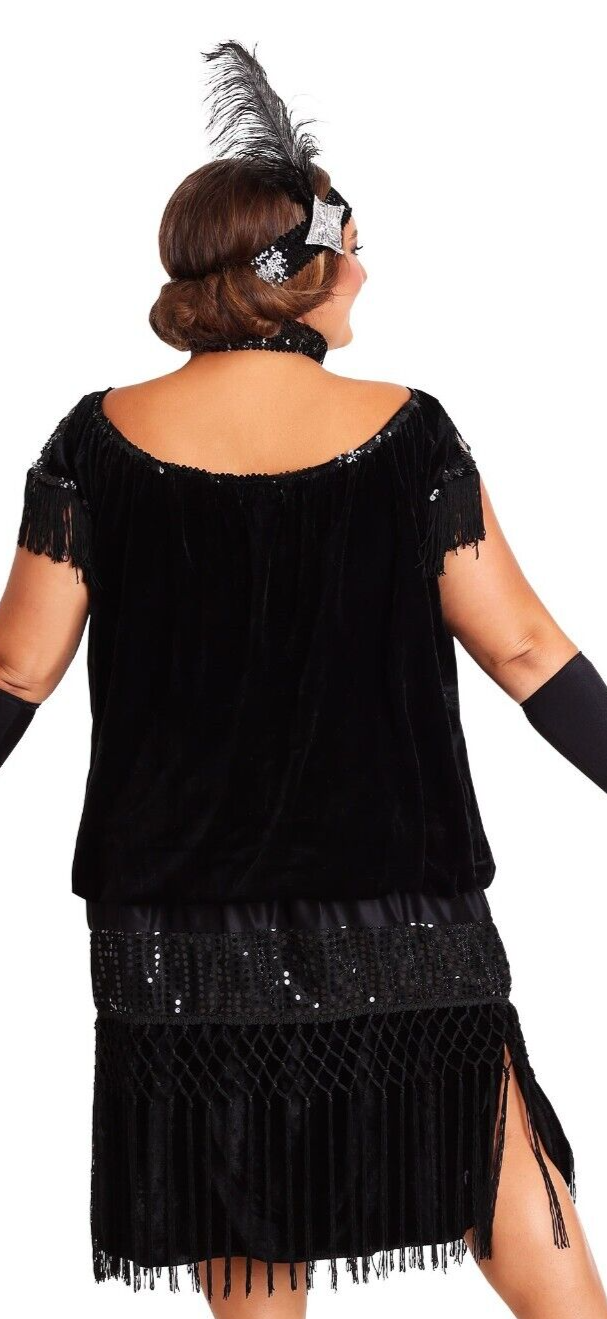 Women's Plus Size Deluxe Black Chicago Flapper Dance Dress Costume SIZE ...