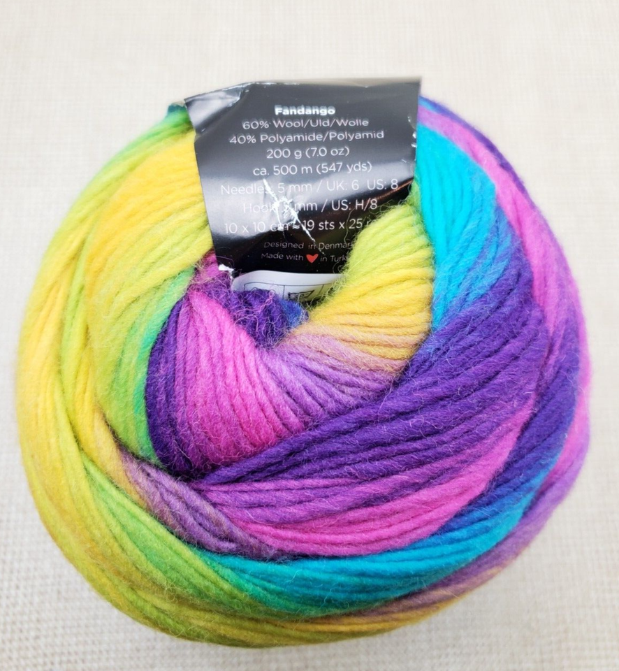 Hobbii Fandango Merino Wool Polyamide Color Changing Yarn, 09 Rainbow ...