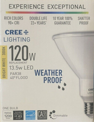 CREE 120-WATT PAR38 Weatherproof LED Flood Light - 1200 Lumens - NEW | eBay